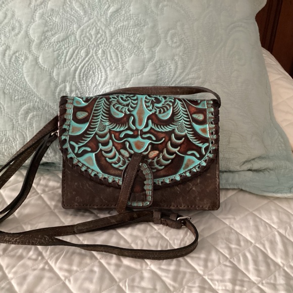 Bags | Patricia Nash Tooled Turquoise Crossbody | Poshmark